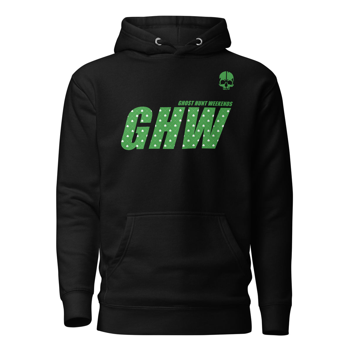 St. Patrick's GHW Clover Hoodie - Black – Ghost Hunt Weekends Store